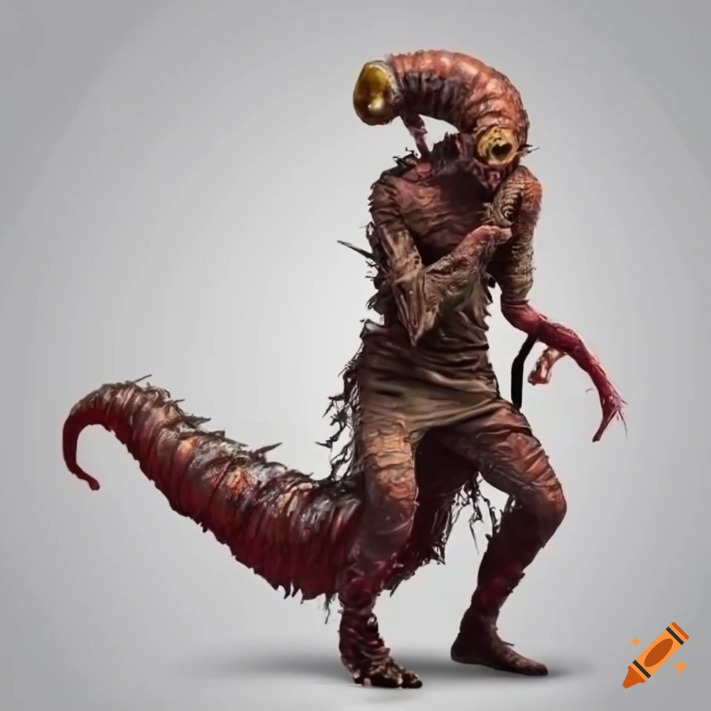 Undead worm man full-length on white background on Craiyon