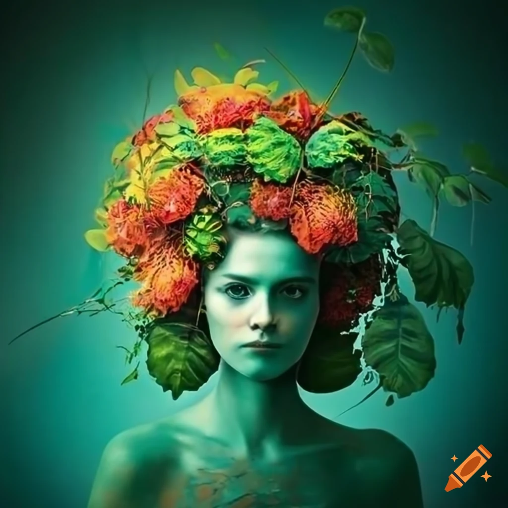 Vibrant and surreal artwork of lush plants with a unique visual style