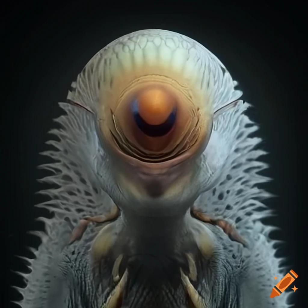 A colossal, unique, aquatic creature with an egg-shaped head, two light ...