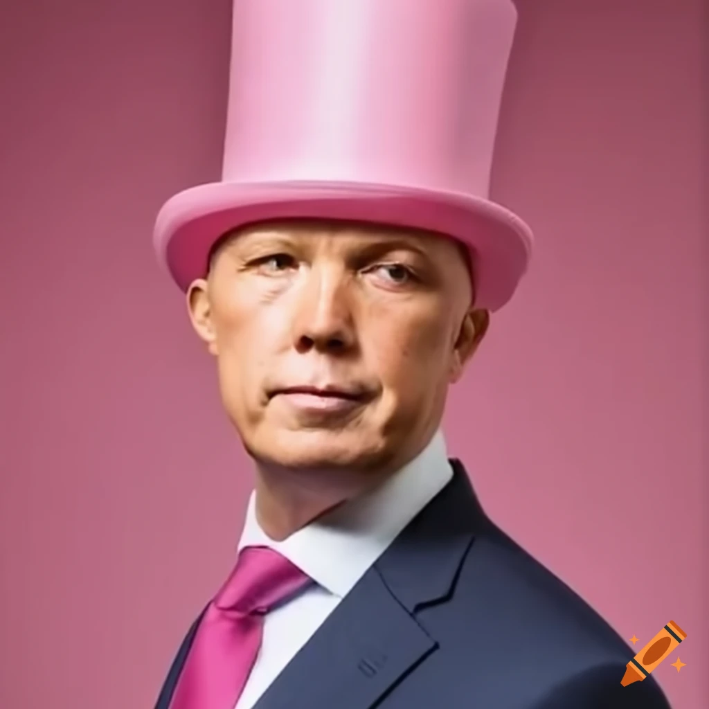 Peter dutton mp dressed in pink with a pink top hat