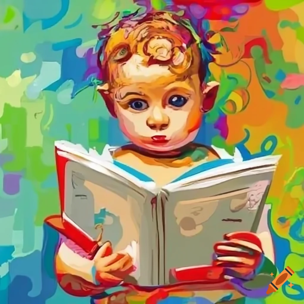 Baby reading an encyclopedia on Craiyon