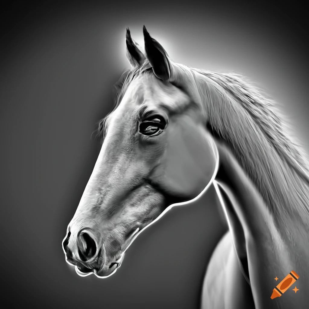 3d illusion grayscale horse high resolution on Craiyon
