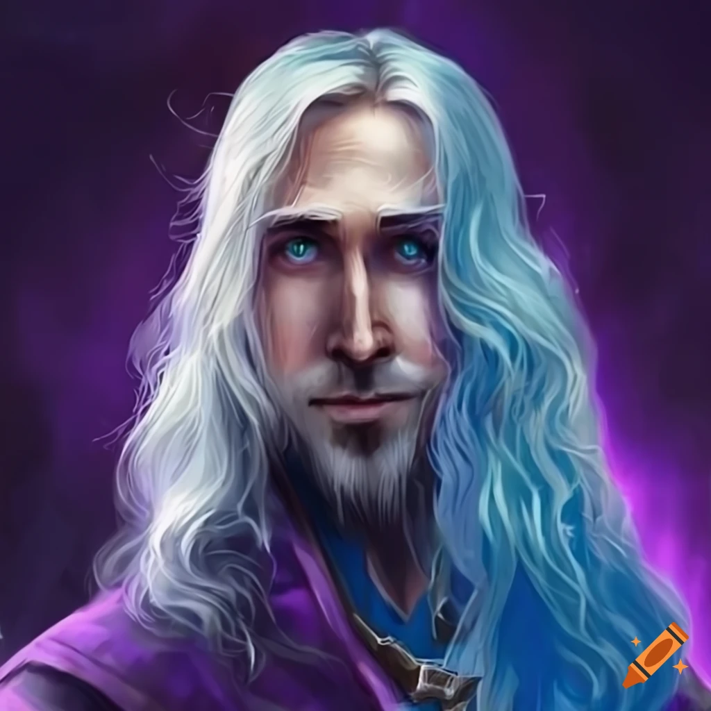 Old Long-haired and white-bearded Ryan Gosling wearing wizard attire ...