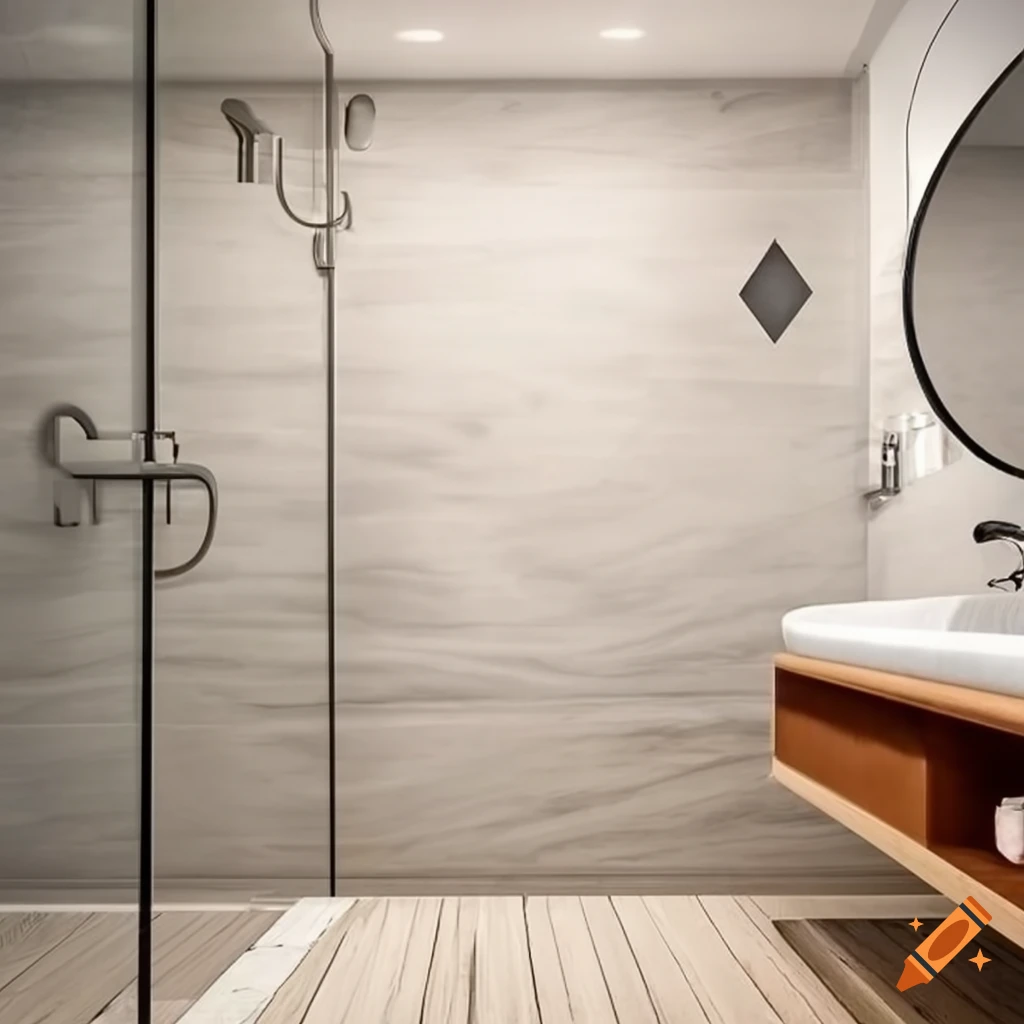 Hd bathroom with shower and empty wall space on Craiyon