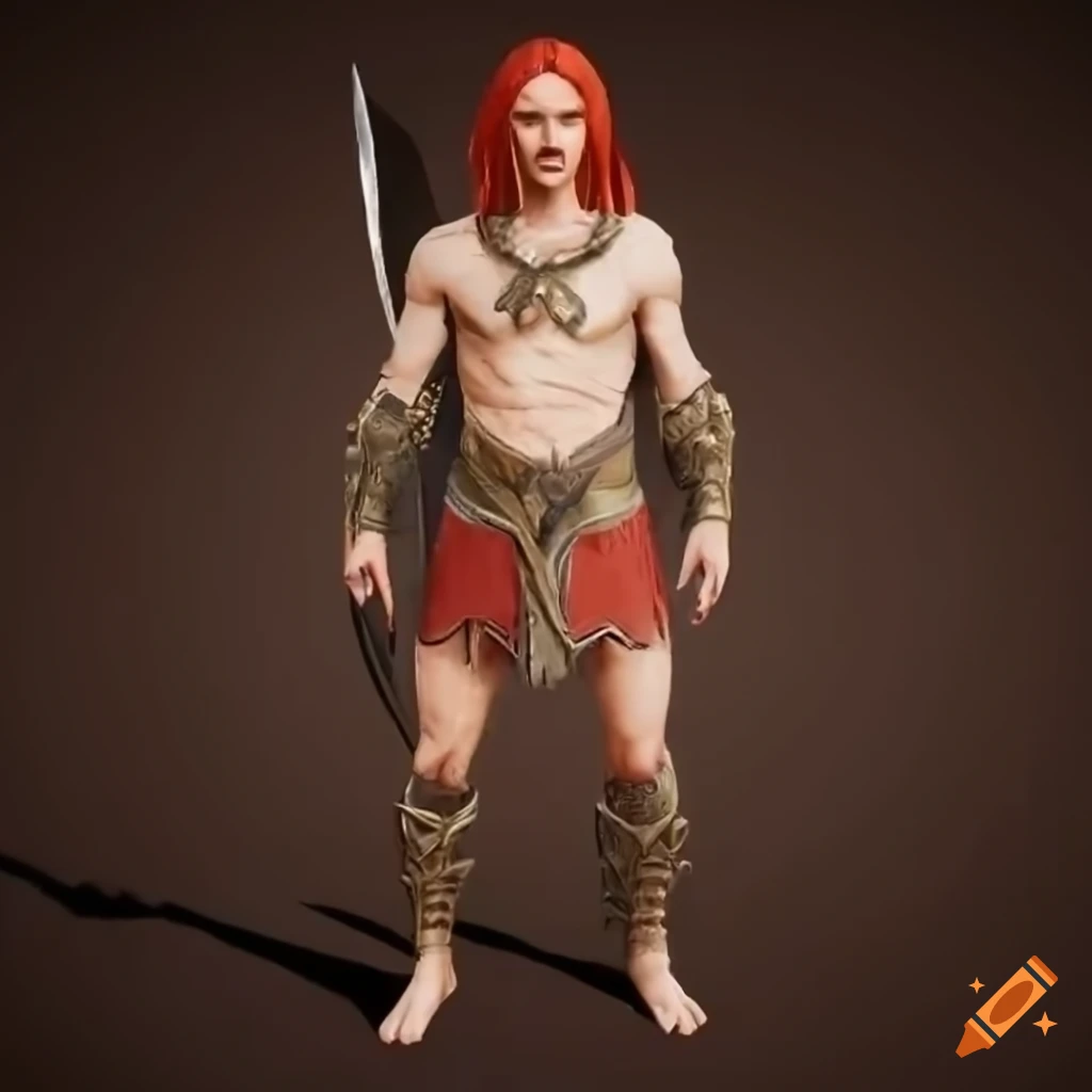 Unreal engine 5 pale-white-skinned, red long-haired and red eyed elf ...