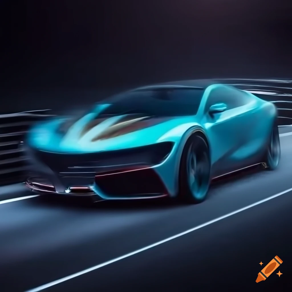 Car featuring muscular horse inspired design elements speeding on ...