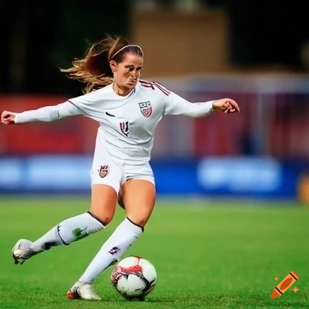 Women footballer scoring a winning goal and wearing a white jersey on ...