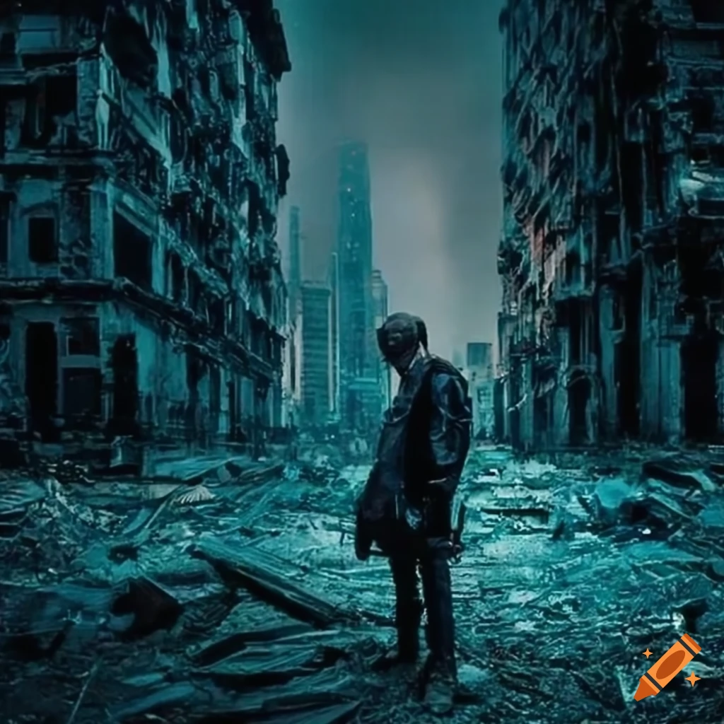 A man in the destroyed city on Craiyon