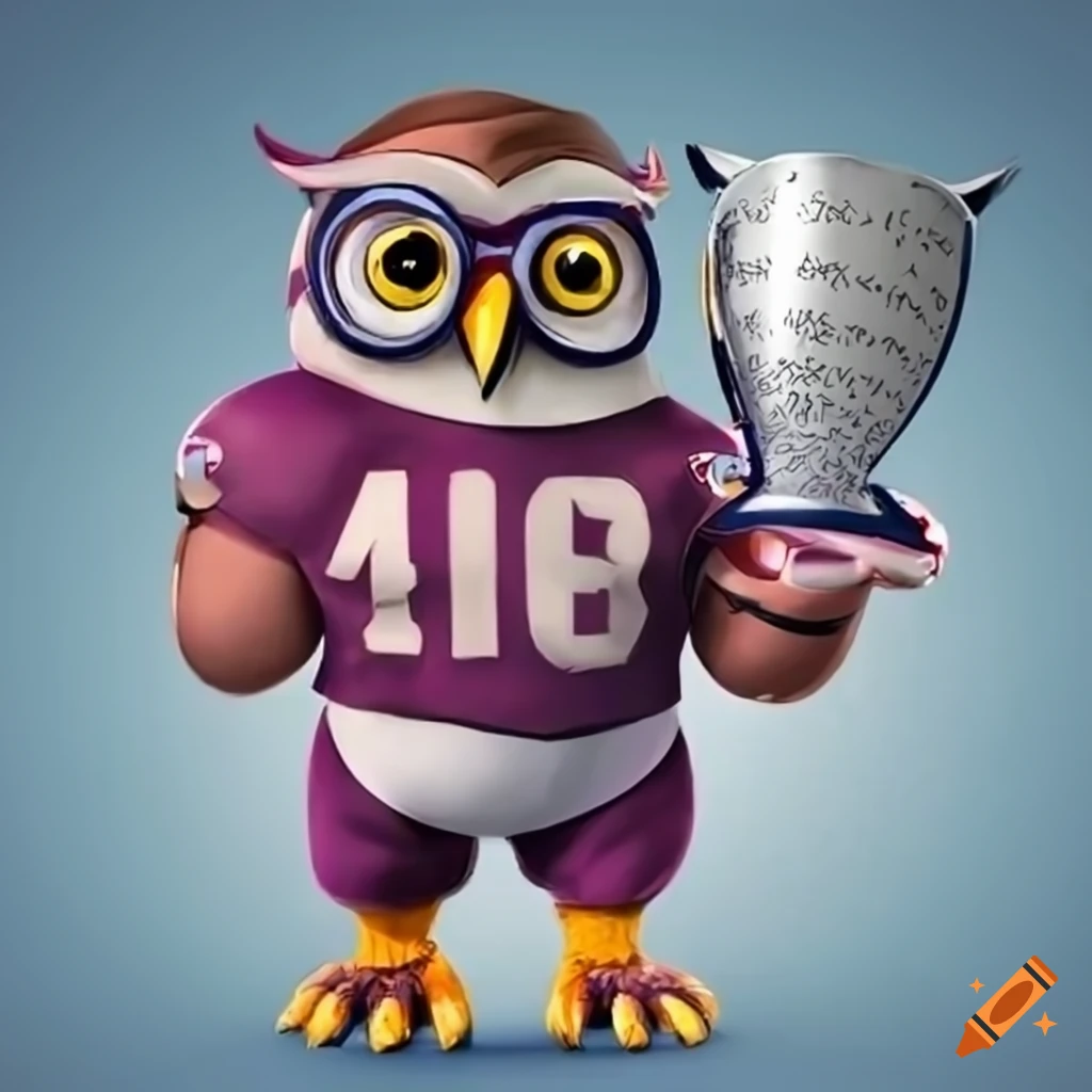 Cartoon owl dressed as an NFL player, holding the Vince Lombardi trophy ...