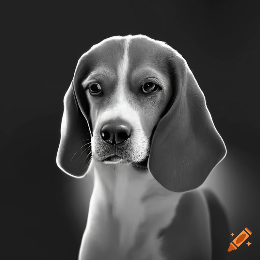 An impressive 3d illusion grayscale lifelike beagle extremely detailed