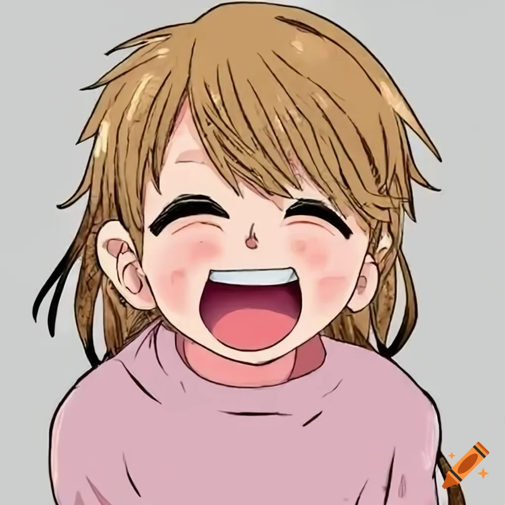 An adorable manga character child laughing joyfully