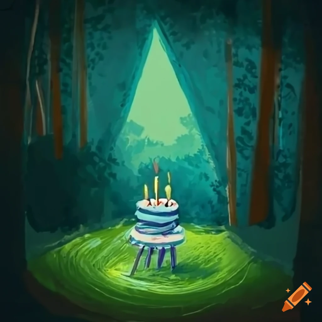 A picture of a happy birthday in a peaceful forest setting on Craiyon