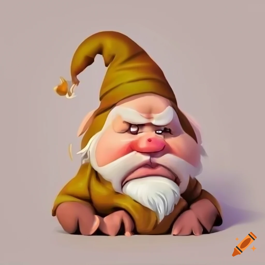 Cartoon image of a sick sad dwarf with a cap lying in bed and frowning ...