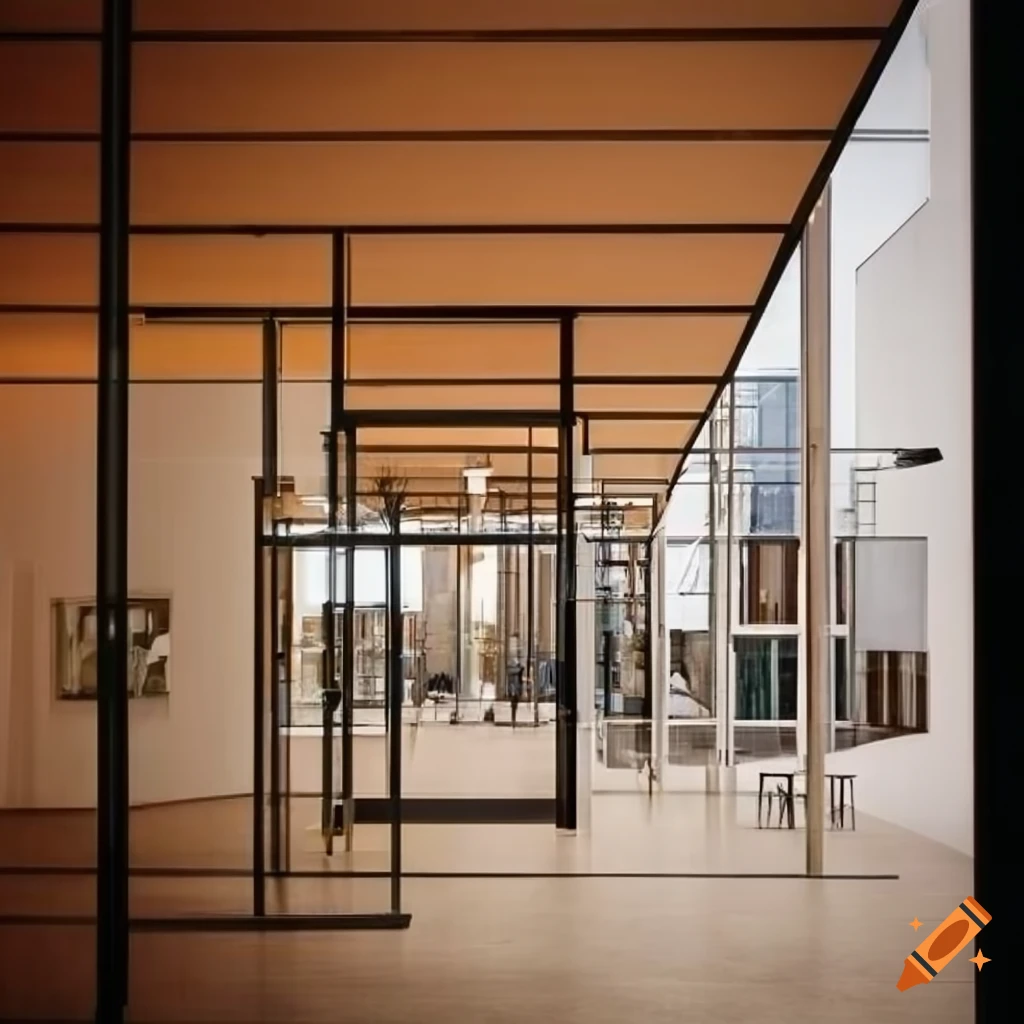 Design a contemporary art gallery with a grand atrium, drawing ...