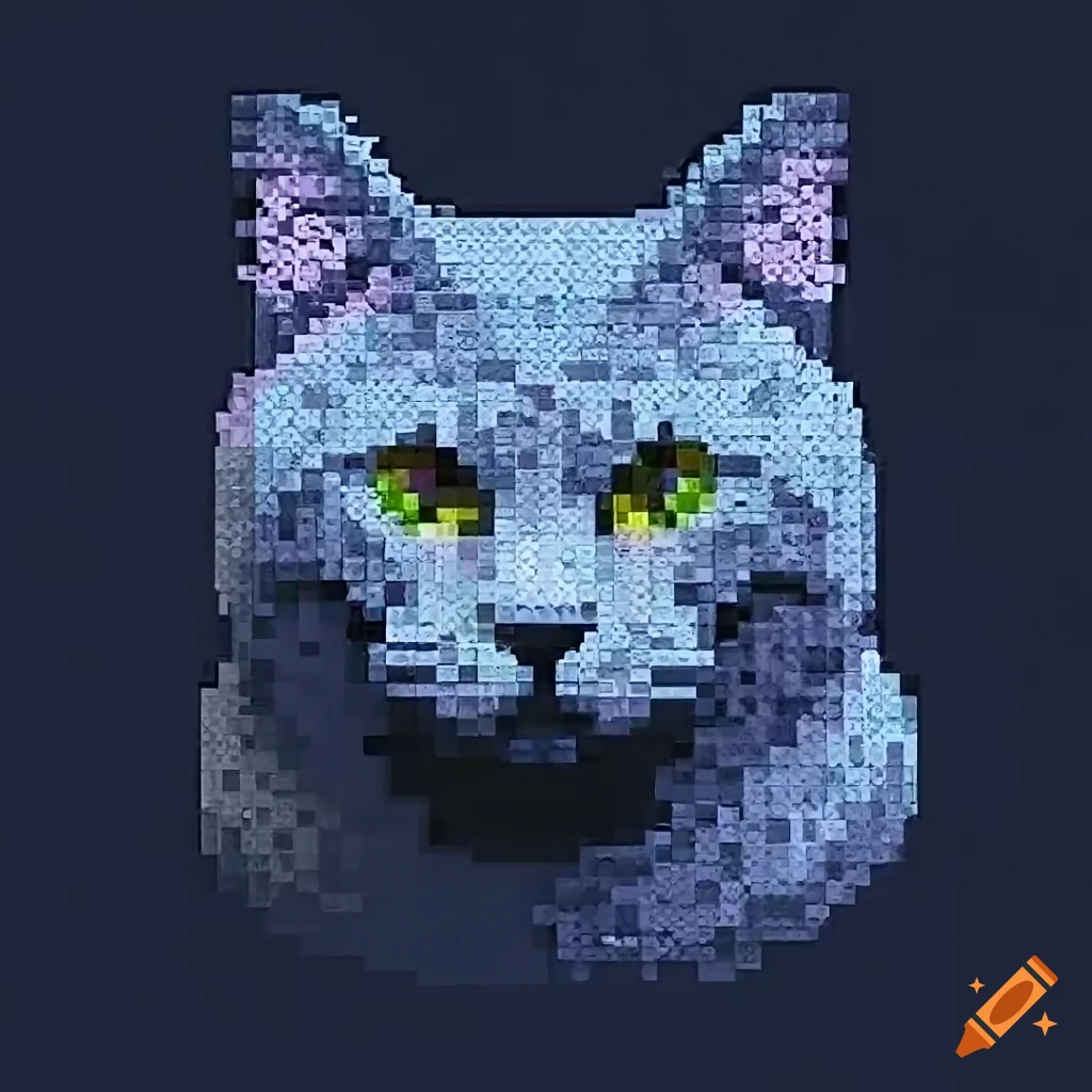 Sculpture of a cat in pixel art in real life, in museum, centered in ...