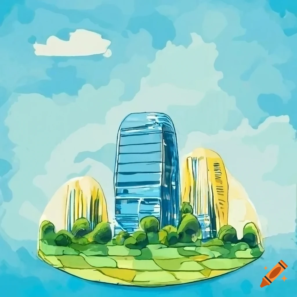 World view with different size of buildings, parks, in pastel colors ...