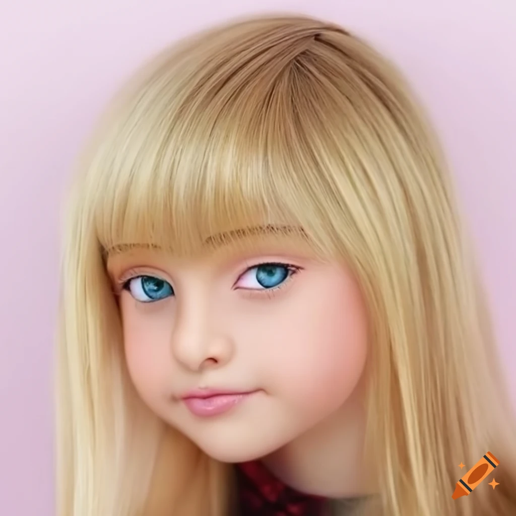 Beautiful Blonde Bangs Tween Girl Portrait Real Life Super Detailed