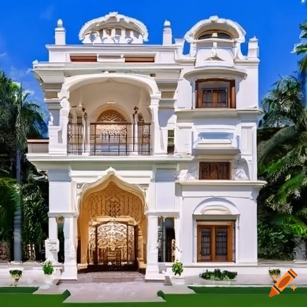Mahal white house mediterranean architectural style full frontal elevation