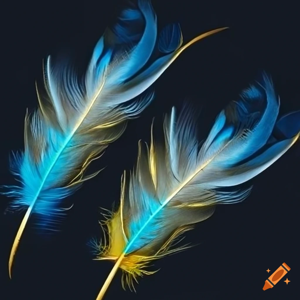 Blue and gold fancy feathers on Craiyon