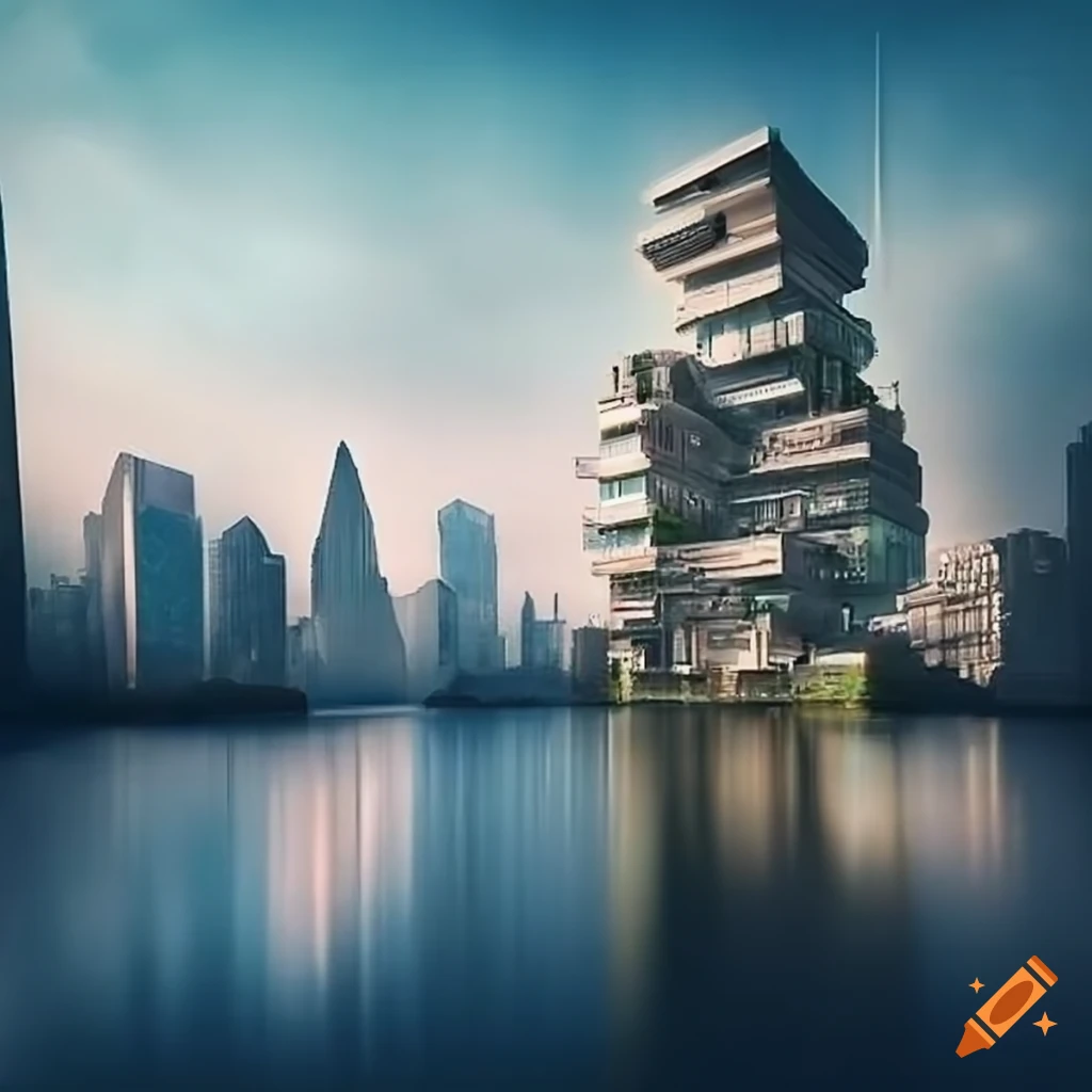 Create a photo realistic utopian city. with contemporary architecture ...