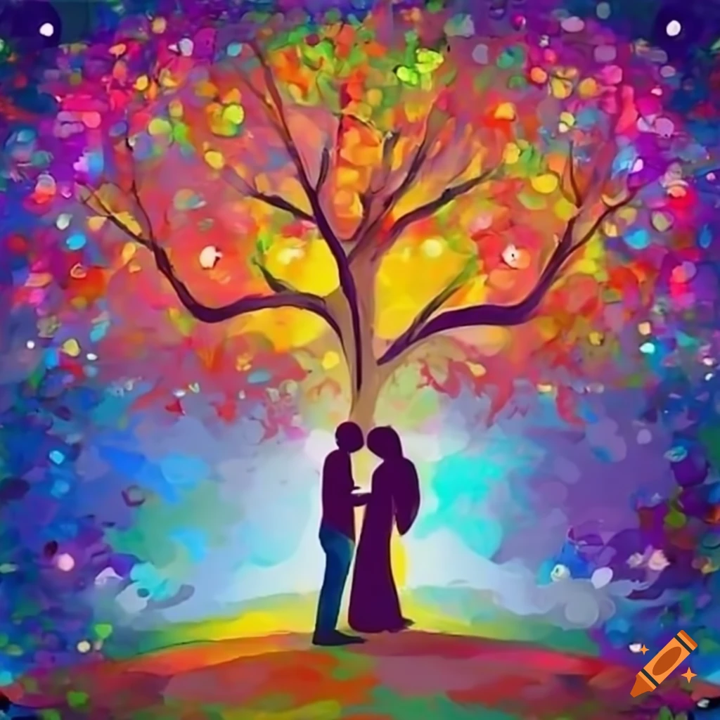 A loving couple under a beautiful magical tree on Craiyon