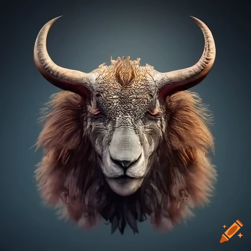 The head of a horned mythological creature with features of both goats ...