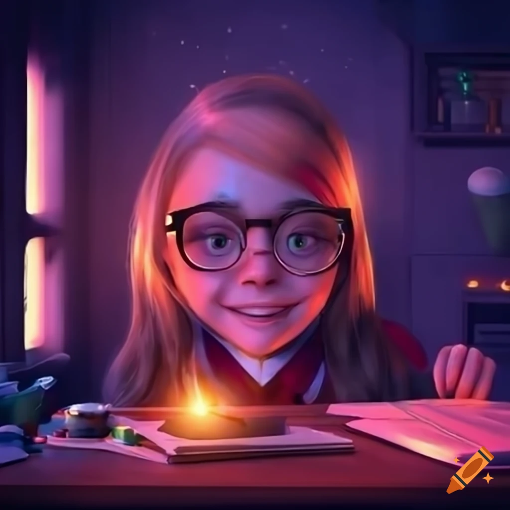 /imagine prompt: realistic smiling anime girl 3d CGI geeky child with ...