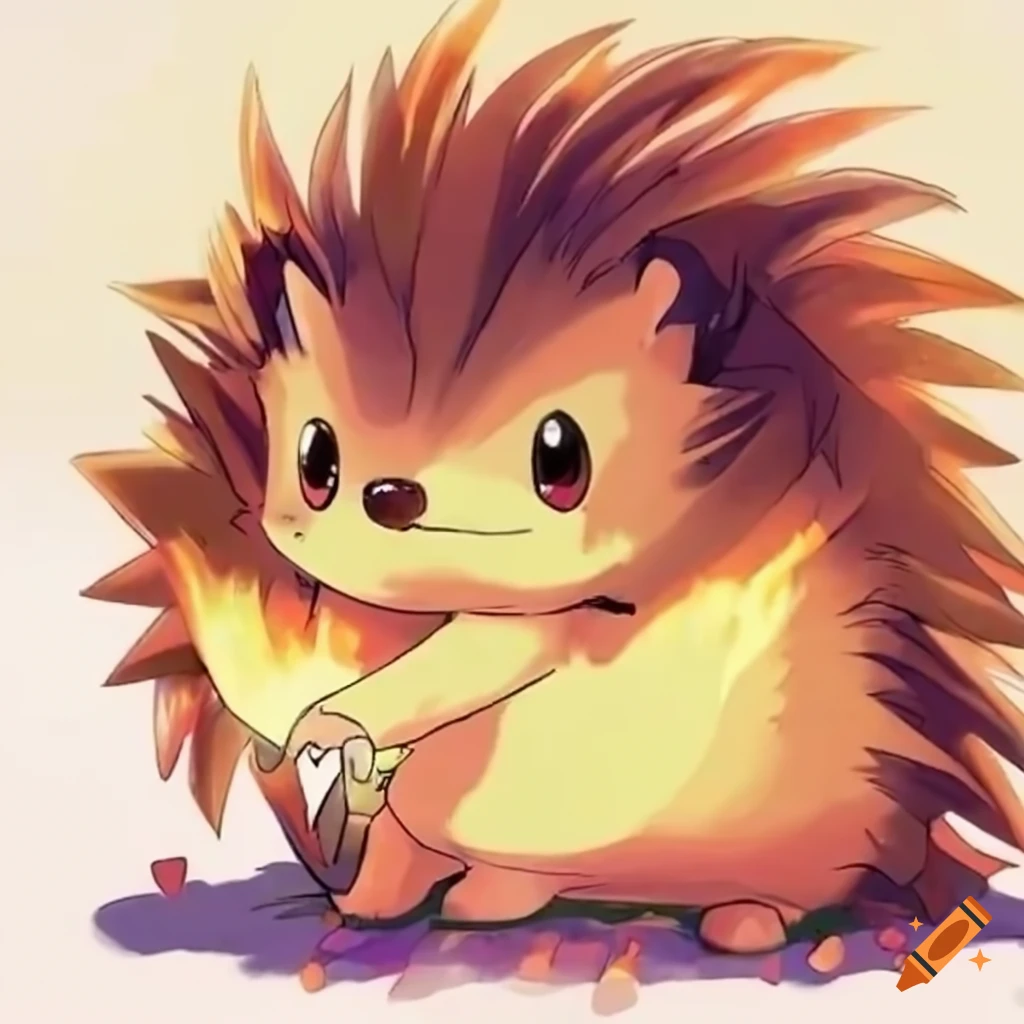 A pokemon baby hedgehog with fire on Craiyon