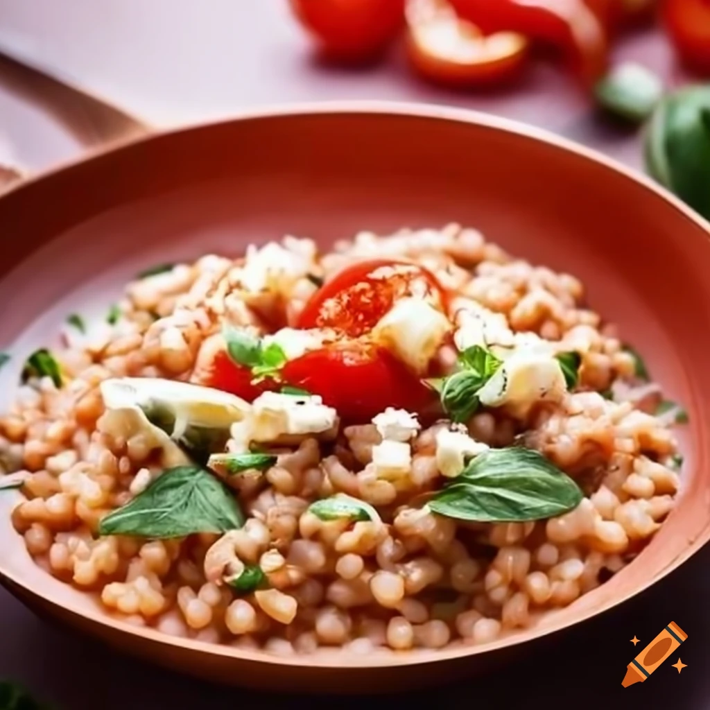 Pearl barley risotto with feta and tomatos
