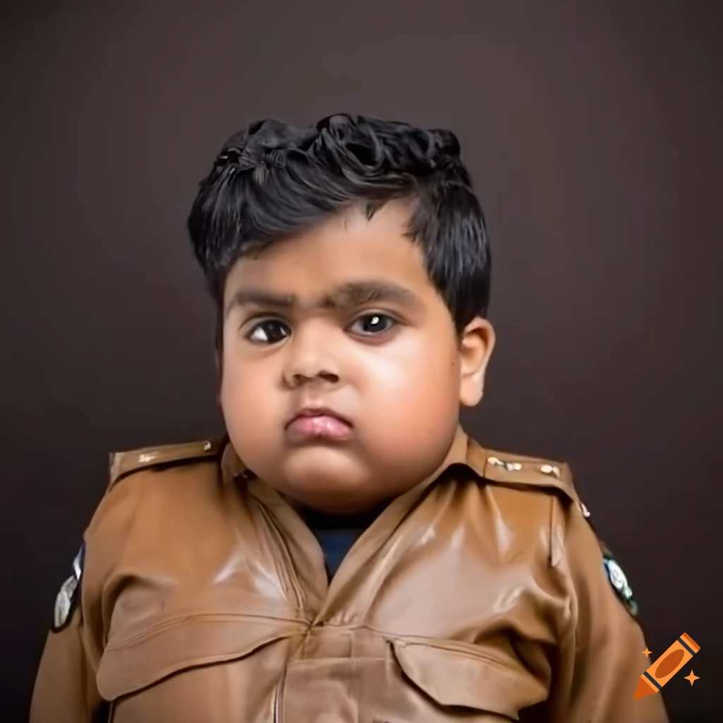 Chubby indian toddler boy wearing a thick slightly shiny brown leather ...