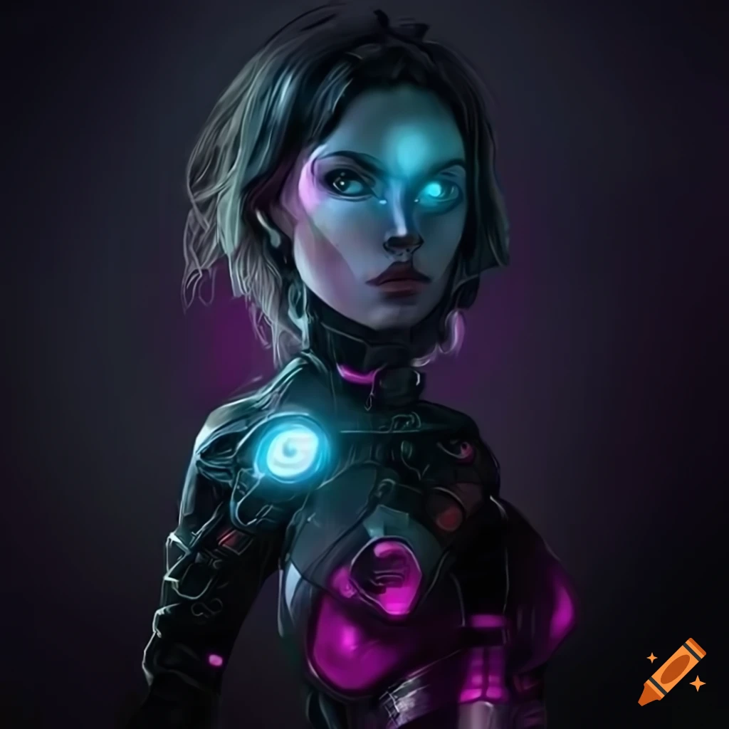 Cyberpunk girl half robot on Craiyon