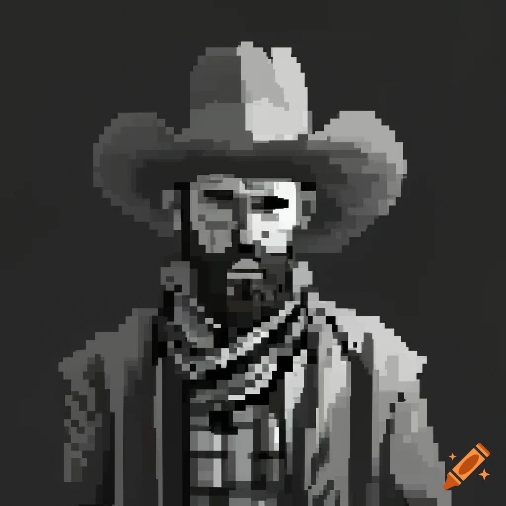 Cowboy man, with beard pixel art on Craiyon