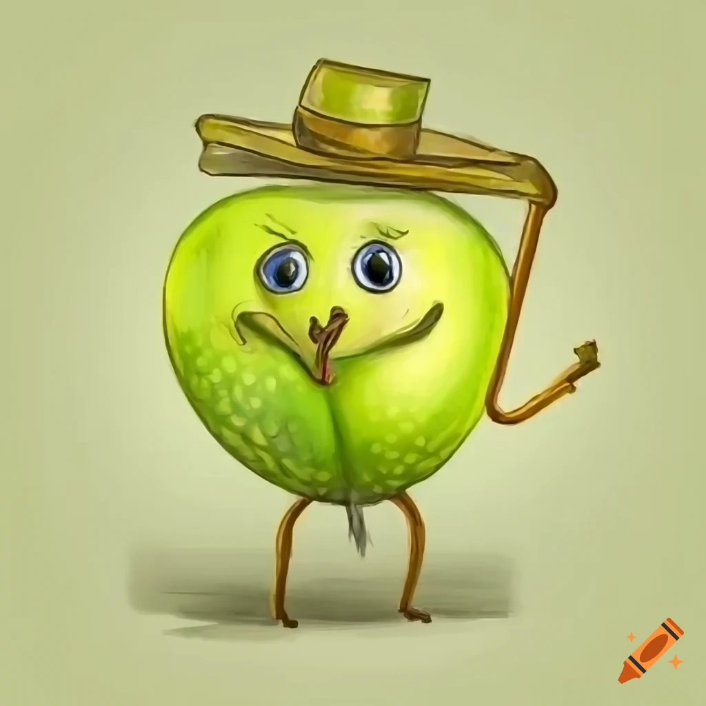 Mr. apple with cane and hat in cartoon style on Craiyon