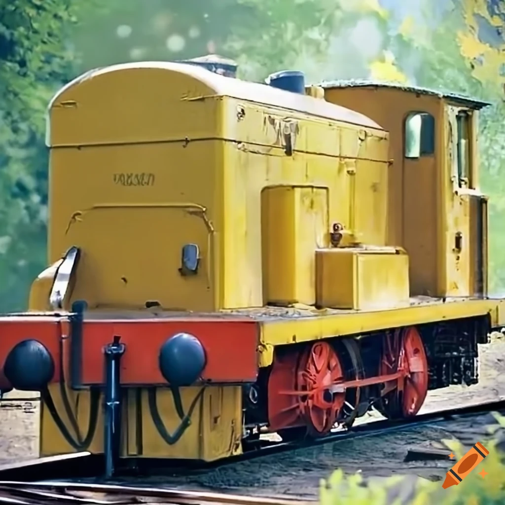 Yellow narrow-gauge 0-6-0 diesel locomotive on Craiyon
