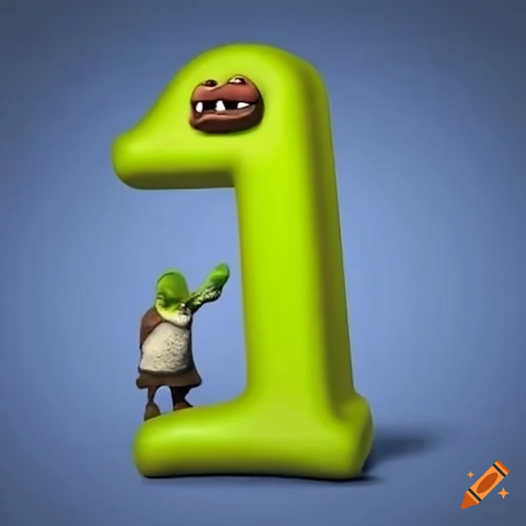 Shrek holds a giant number one on Craiyon