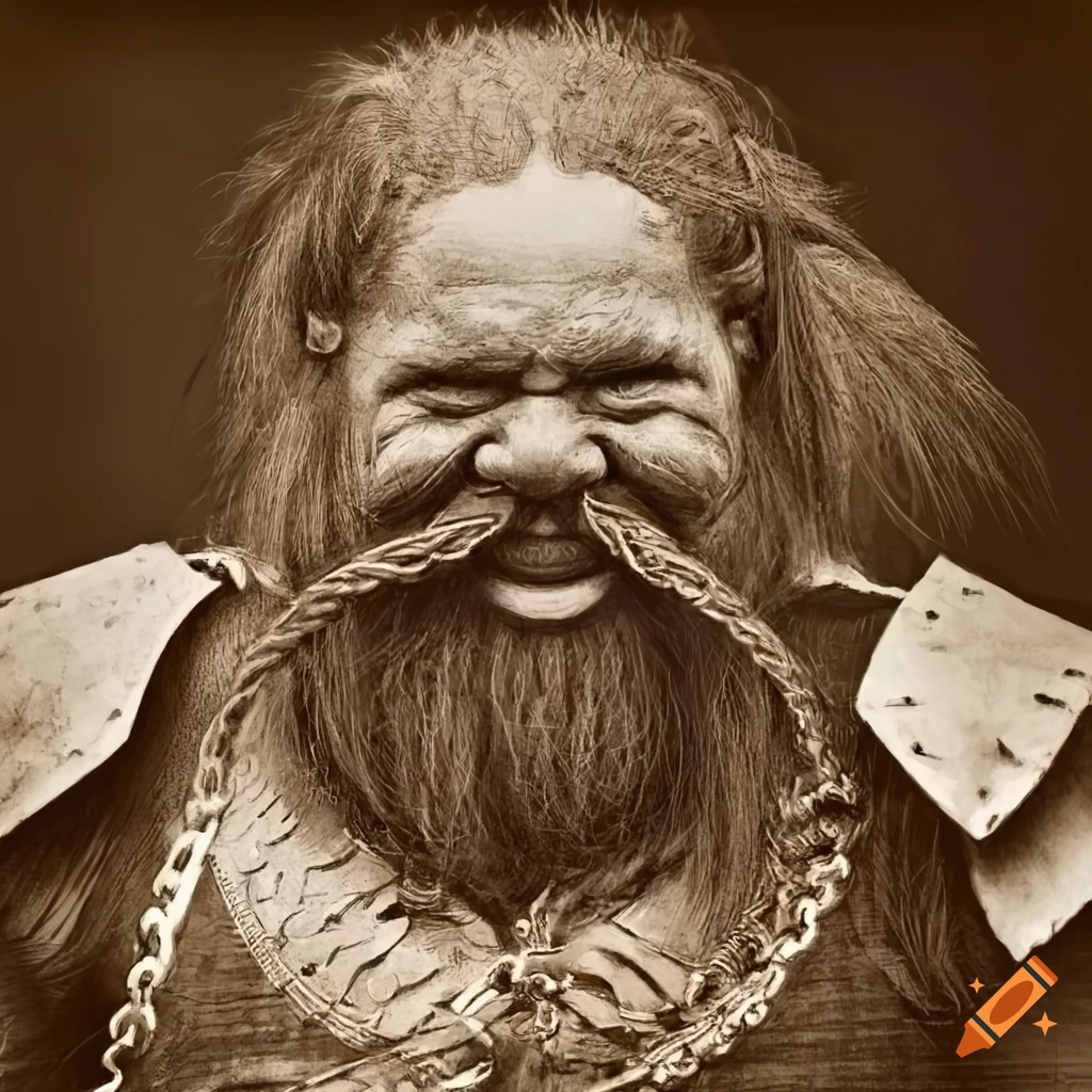 Portrait of a friendly laughing dwarf warrior in chain armor with ...