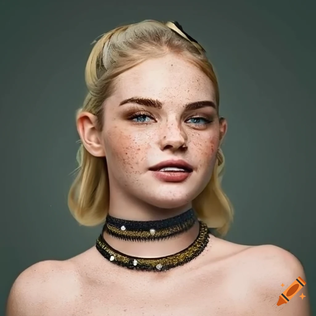 Pretty young woman delicate freckles shy smile wavy blonde hair ...