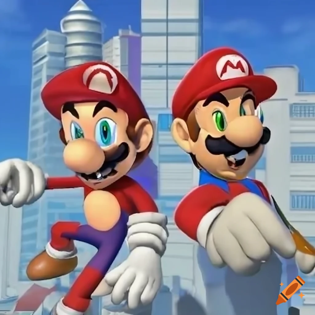 A crossover between mario and sonic in an epic race