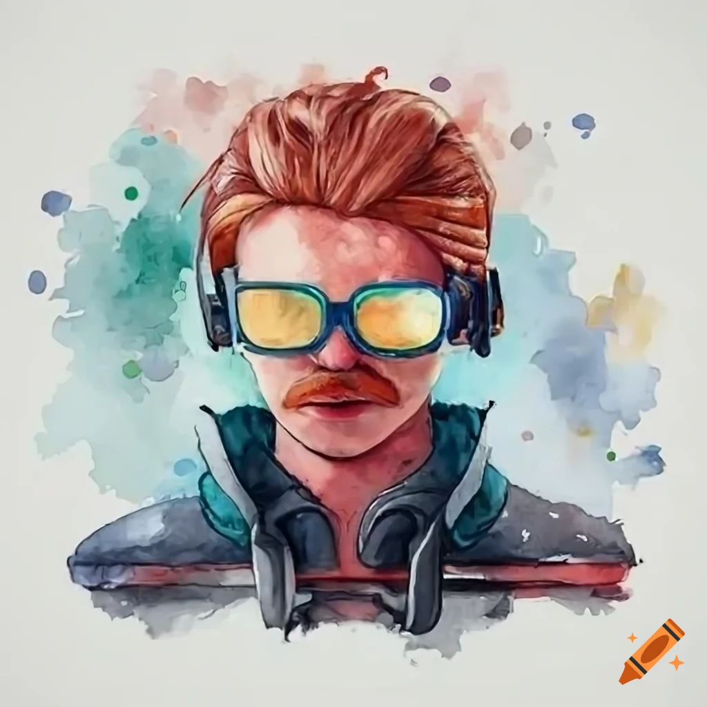 Male redhead spaceship pilot with sunglasses, small mustache, and long ...