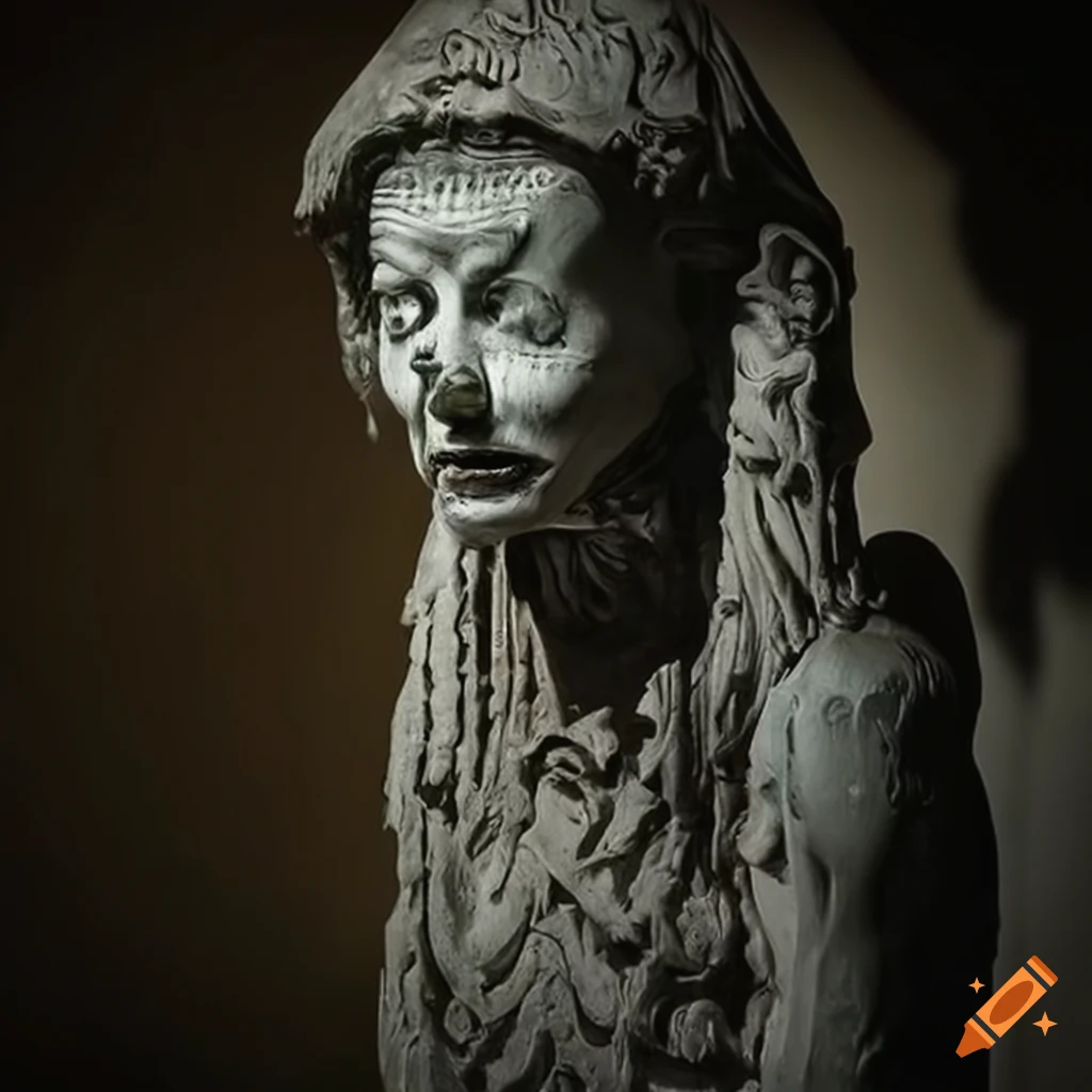 An eerie statue of a terrifying god hidden in shadows on Craiyon