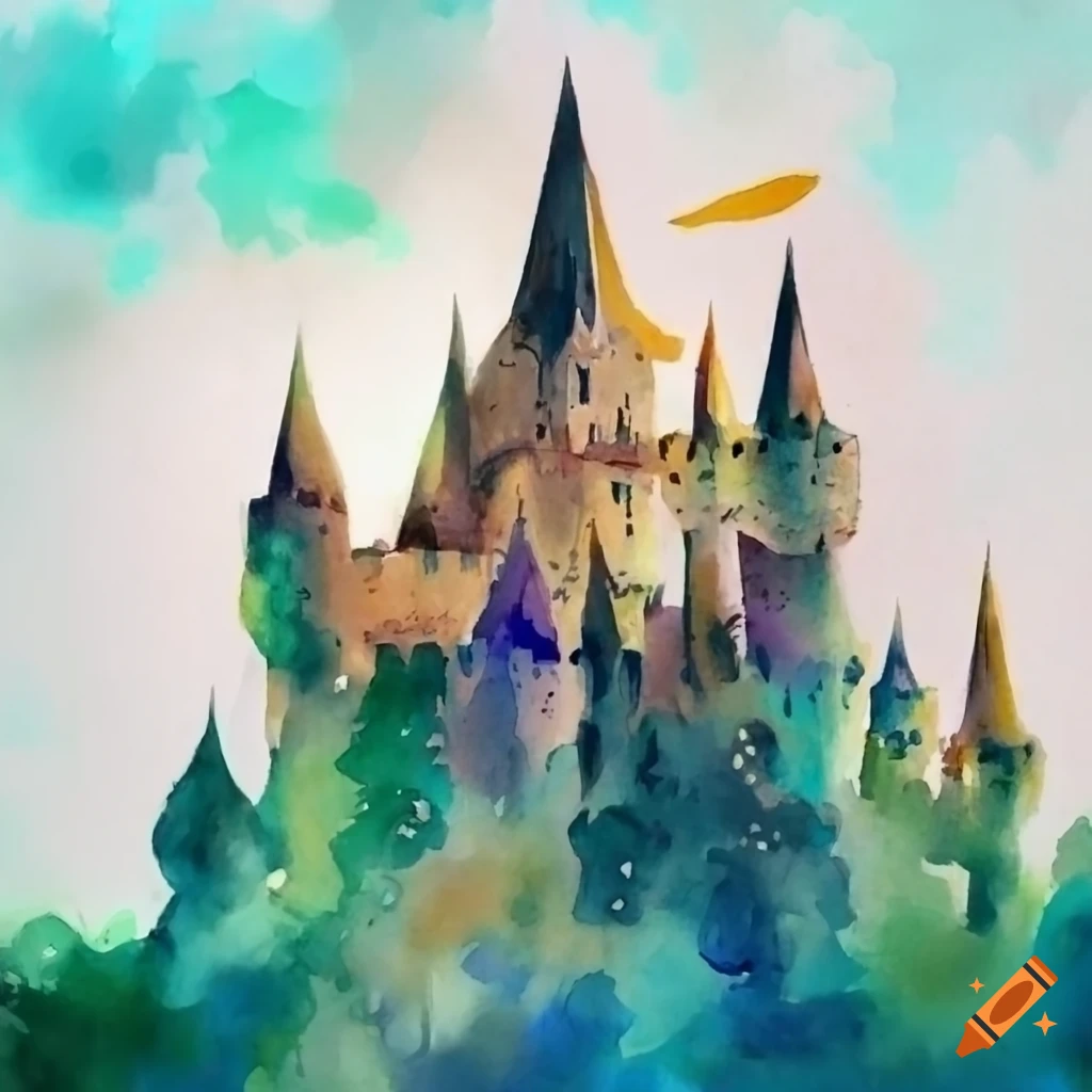 Tree watercolor castle on Craiyon
