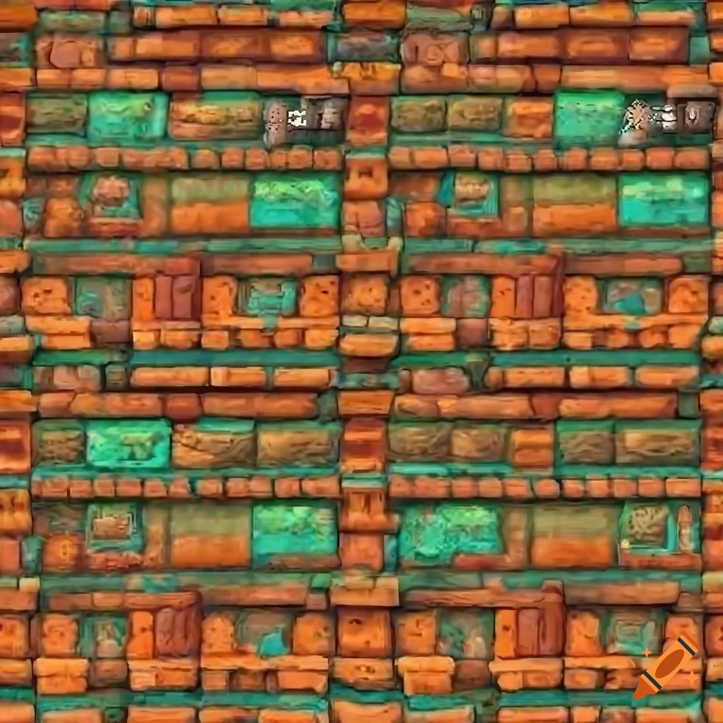 Aztec orange and green temple wall texture, video game, flat, highly ...