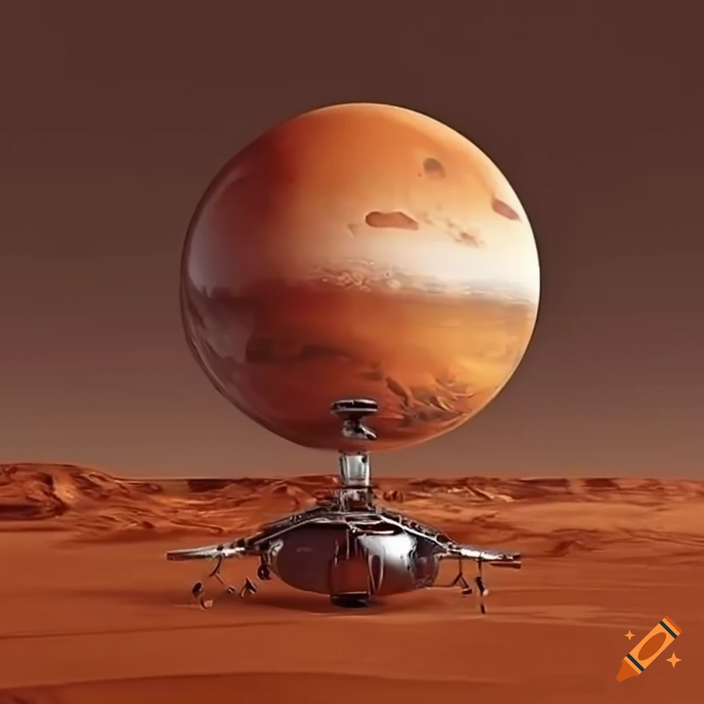 Metallic spaceship orbiting mars on Craiyon