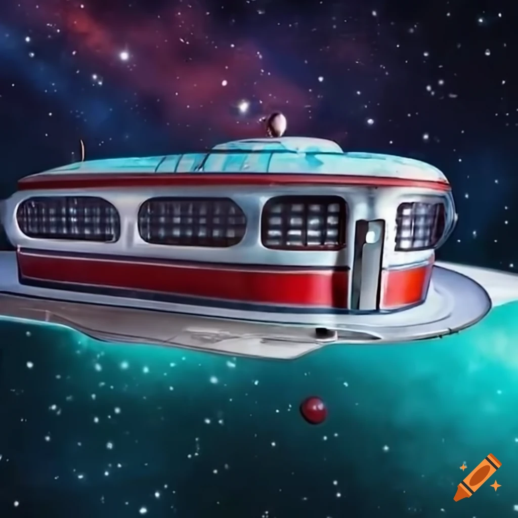 1950’s Retro futuristic diner on an asteroid in space on Craiyon