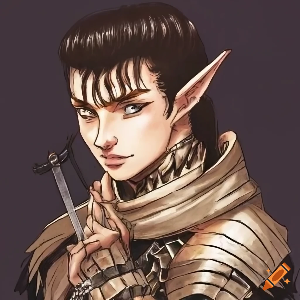 A semi-elf bard rick astley with a rapier and lyre, wearing black ...