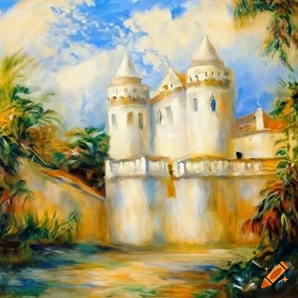 Brazilian white castle walls, in renoir style oil painting