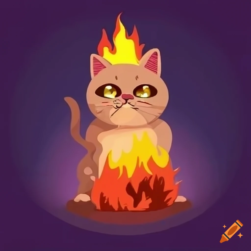 Cute cat surrounded by cartoon fire on Craiyon