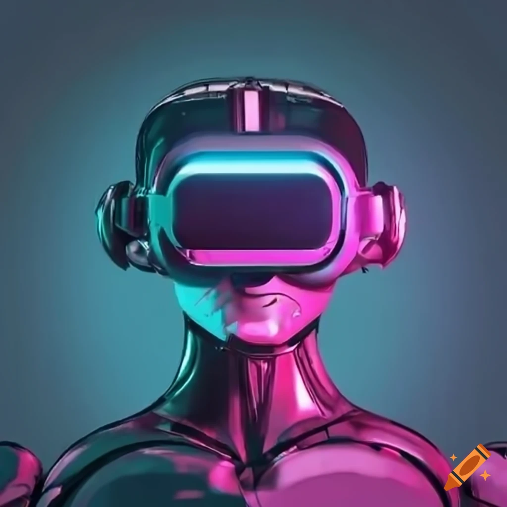 Robot in a virtual reality helmet in profile on Craiyon