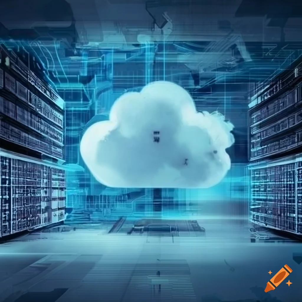 Abstract drawing of a technology blueprint with servers, databases and ...