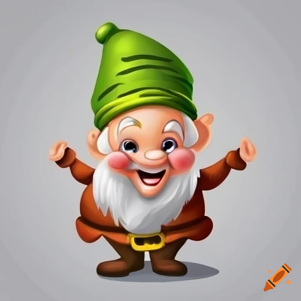 Cartoon image of a cheerful and playful dwarf with a cap on Craiyon